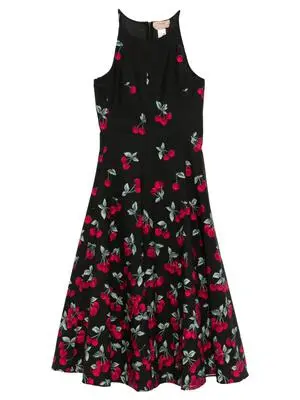 TWINSET Cherry Print Sleeveless Midi Dress - Black