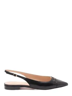 TWINSET Leather Slingback Ballet Flats With Gold-tone Hardware - Black