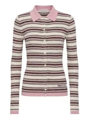 Moncler Striped Cotton Long Sleeve Polo Shirt - Multicolor