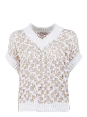 Peserico Knitted V-neck Vest - White