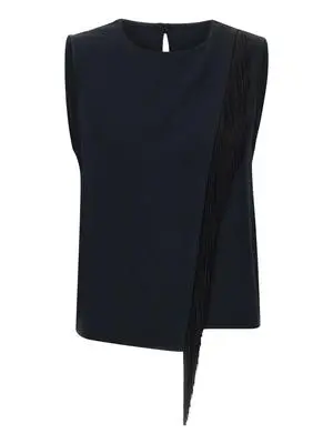 KAOS Sleeveless Crew Neck Top With Fringe Detailing - Black