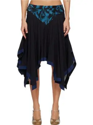 KIKO KOSTADINOV Asymmetrical Printed Flared Hem Skirt - Black