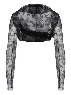 Alberta Ferretti Lace High Neck Long Sleeve Top - Black