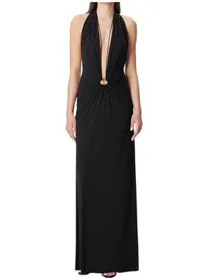 AMAZUIN Sleeveless Plunging Neck Maxi Dress - Black