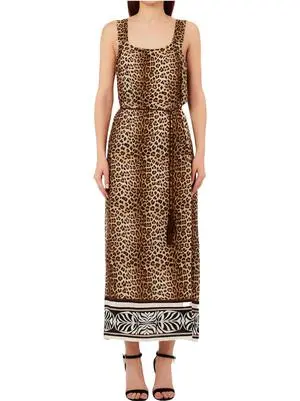 Liu Jo Sleeveless Leopard Print Tasseled Dress - Brown