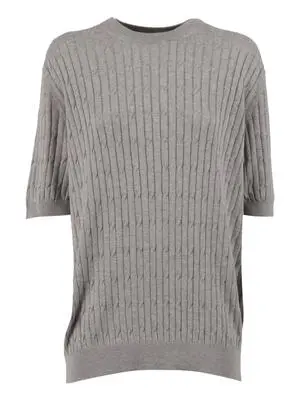 Peserico Crewneck Ribbed Jumper With Short Sleeves - Grey