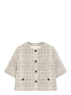 Valentino Garavani Square Tweed Jacket With Logo Button Detail - Nude