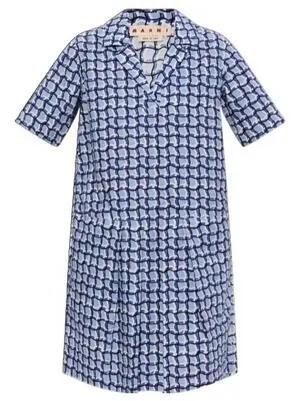 Marni Printed Collared Short Sleeve Dress - Blue