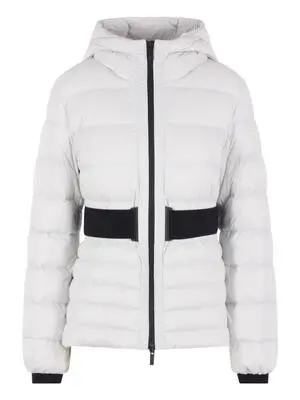 Moncler Logo Patch Quilted Down Jacket With Hood - Light Gray