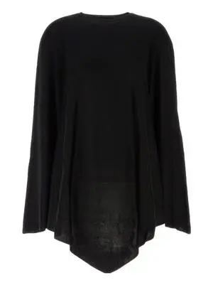Balenciaga Cape Detail Ribbed Crew-neck Top - Black