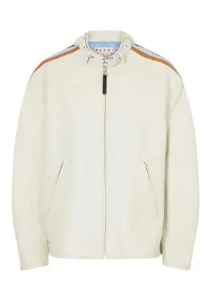 Marni Belted Striped Leather Jacket - White