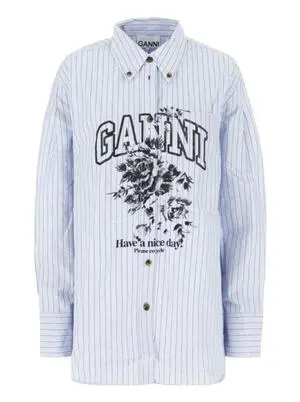GANNI Long-sleeved Shirt With Classic Collar And Button Closure - White