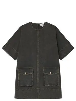 GANNI Washed Kimono Dress With Contrast Stitching - Black