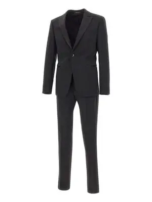 Emporio Armani Satin-trim Peak-lapel Suit - Black