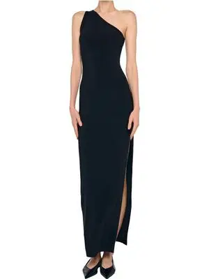 Norma Kamali One Shoulder Maxi Dress With Side Slit - Black