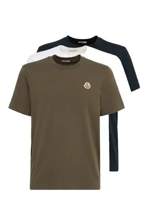 Moncler 3 Pack Logo Patch Cotton T-shirt - Brown