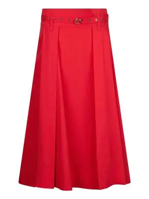 Liu Jo Poplin Midi Skirt With Belted Waist - Red