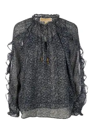 Michael Kors Ruffled Floral Blouse - Black