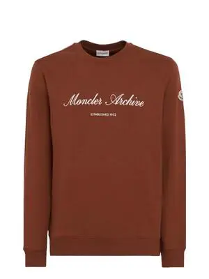 Moncler Logo Cotton Blend Crewneck Sweatshirt - Brown