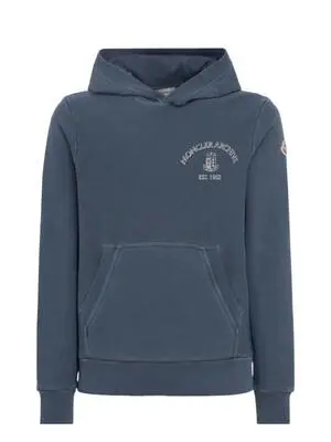 Moncler Cotton Hoodie With Logo Print - Blue