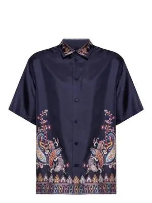 Etro Paisley Border Short Sleeve Shirt - Navy Blue
