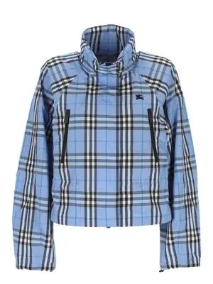 Burberry Checked Hooded Jacket - Blue
