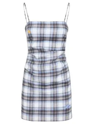 Acne Studios Check Linen Blend Mini Dress - Gray