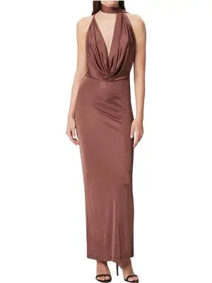 AMAZUIN Halterneck Draped Maxi Dress With Slit - Red