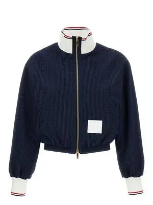 Thom Browne Seersucker Zip Up Track Jacket - Navy Blue