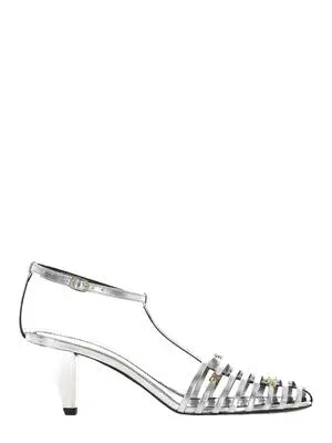 Celine Cage Heeled Sandal In Laminated Lambskin - Silver