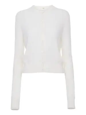 Chloé Pointelle Knit Scalloped Trim Cardigan - White