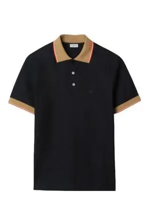 Burberry Logo Collar Cotton Polo Shirt - Navy