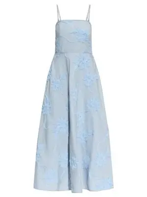 ROTATE BY BIRGER CHRISTENSEN ROTATE Floral Embroidered Midi Dress Blue