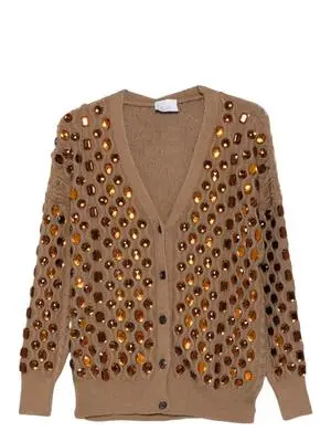 Giuseppe Di Morabito Embellished Cable-knit V-neck Cardigan - Brown