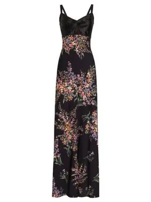 Dolce & Gabbana Flower Bouquets Printed Long Charmeuse Dress - Black