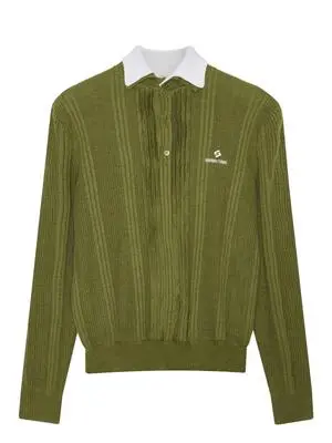 SHUSHU/TONG Contrast Collar Knit Sweater - Green