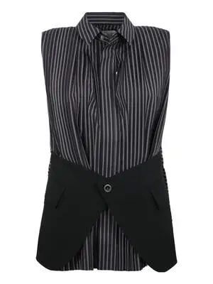 Sacai Sleeveless Pleated Stripe Shirt - Black