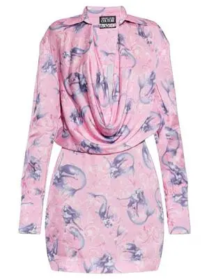 Versace Draped Printed Mini Dress - Pink