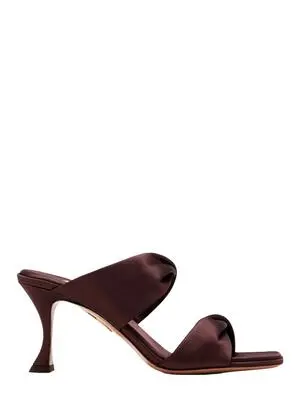 AQUAZZURA Satin Heeled Sandals With Knotted Straps - Brown