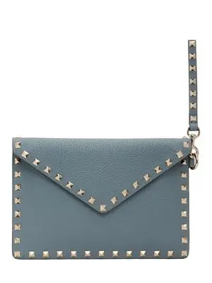 Valentino Garavani Studded Zipper Clutch With Detachable Wrist Strap - Gray