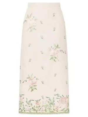 Erdem Floral Embroidered Midi Skirt - Pink