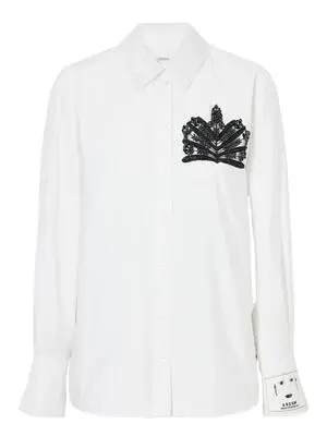 Erdem Floral Lace Trimmed Crystal Embellished Shirt - White