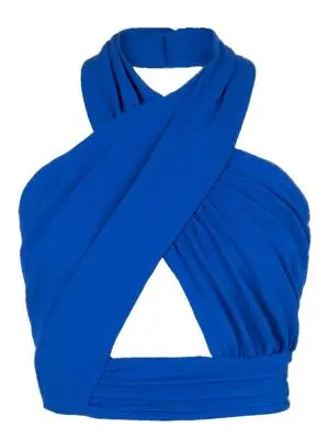 Balmain Ruched Halter Neck Crossover Top - Blue