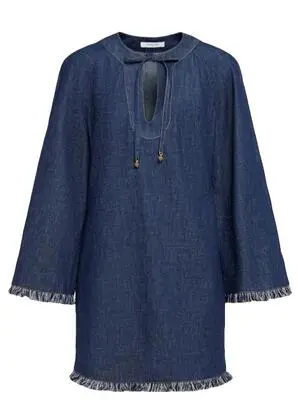Zimmermann Fringed Denim Mini Dress - Blue