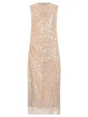 Veronica Beard Ruched Sequin Midi Dress - Nude