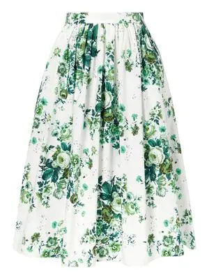 Erdem Pleated Print Midi Skirt - White