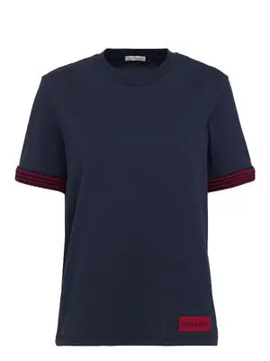 Moncler Crochet-trimmed Cotton Logo T-shirt - Black