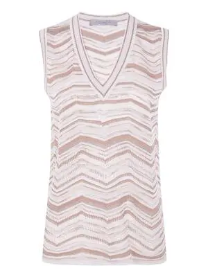 D.exterior Sleeveless V-neck Chevron Knit Top - Shell