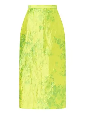 Erdem Printed Pleated Midi Skirt - Lime Green
