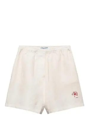 Prada Embroidered Slubbed Linen Shorts - White